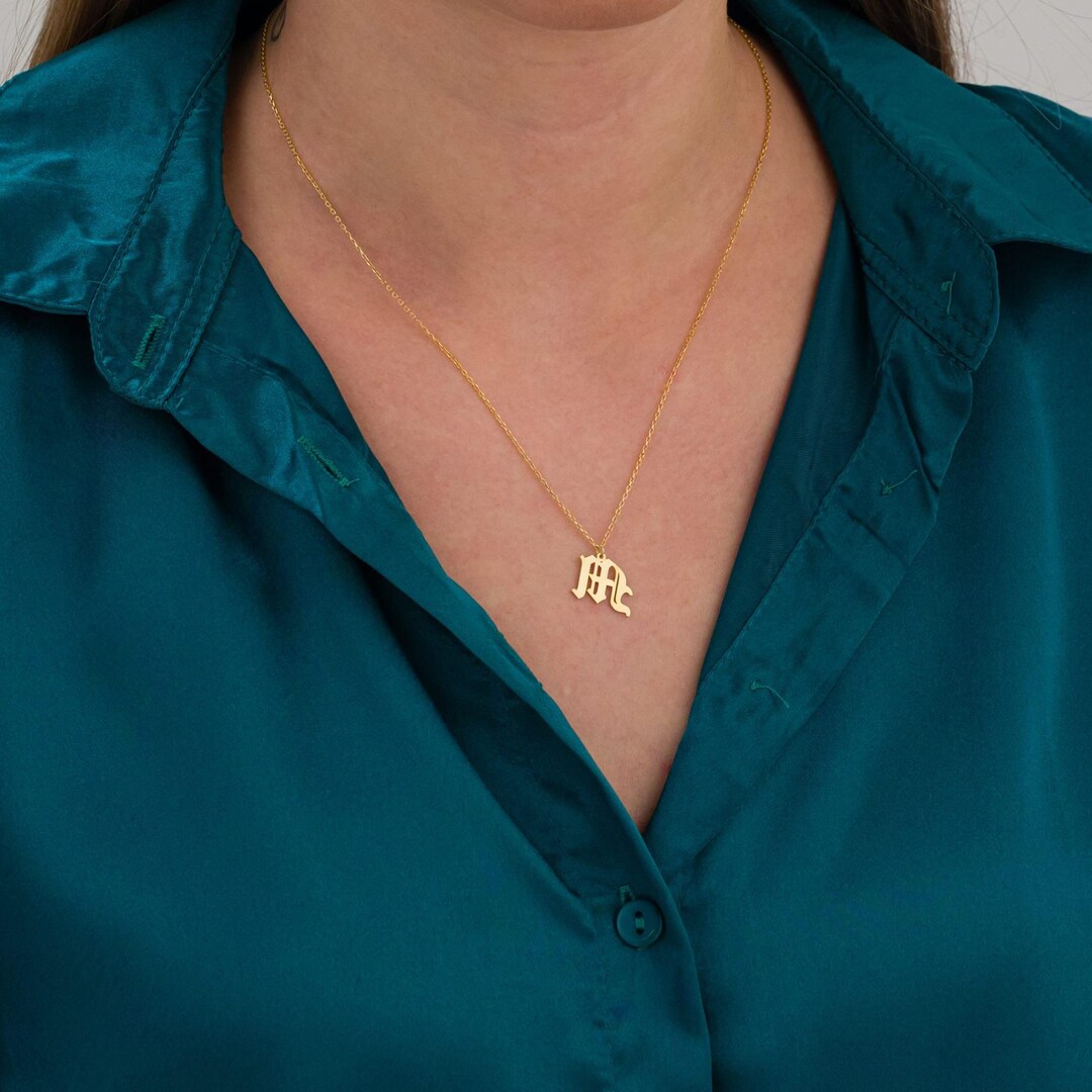 14K Gold Letter Necklace, Personalized Gold Letter Jewelry, Handmade ...