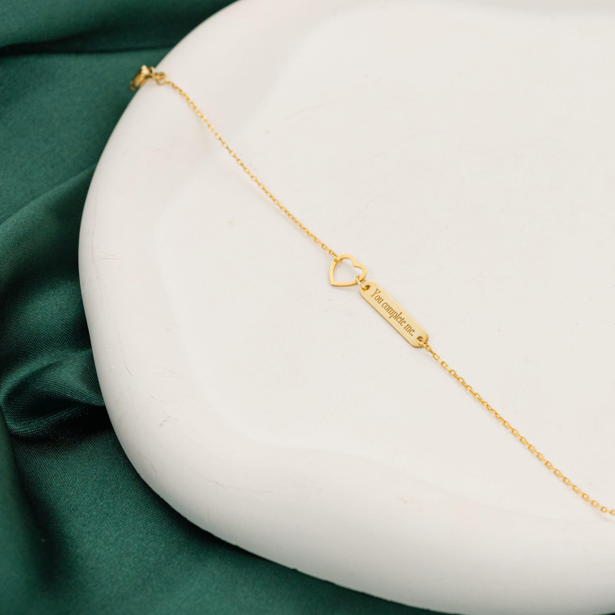 14K Gold Bar Name Bracelet and Heart, Gold Written Jewelry ...