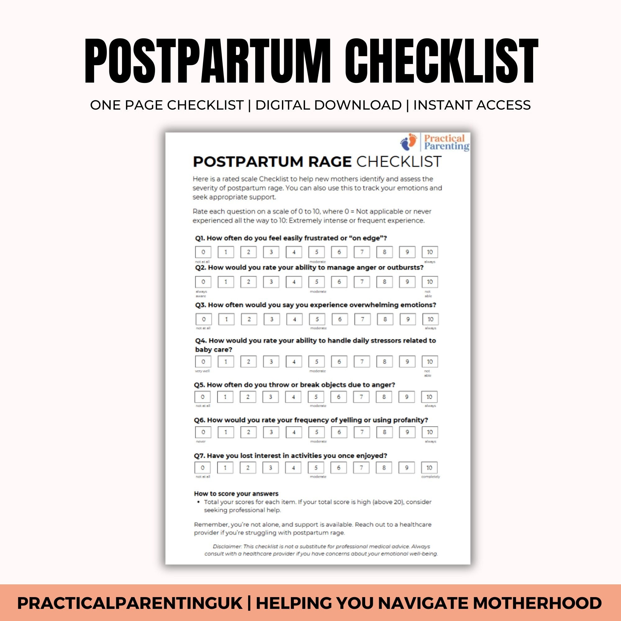 Postpartum Rage Checklist, PPR Checklist, Postpartum Recovery Checklist ...