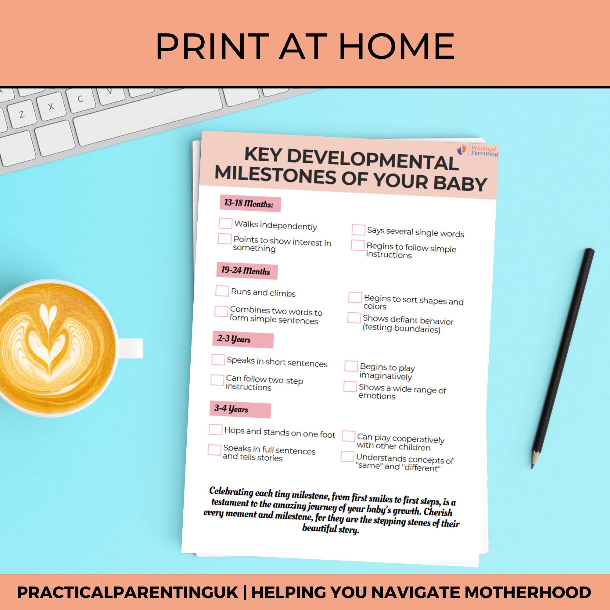 Baby Milestone and Development Chart, Printable Baby Checklist, Baby ...