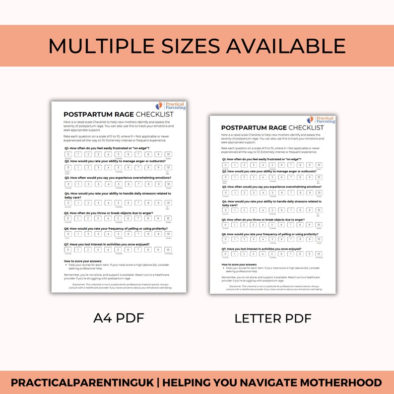 Postpartum Rage Checklist, PPR Checklist, Postpartum Recovery Checklist ...