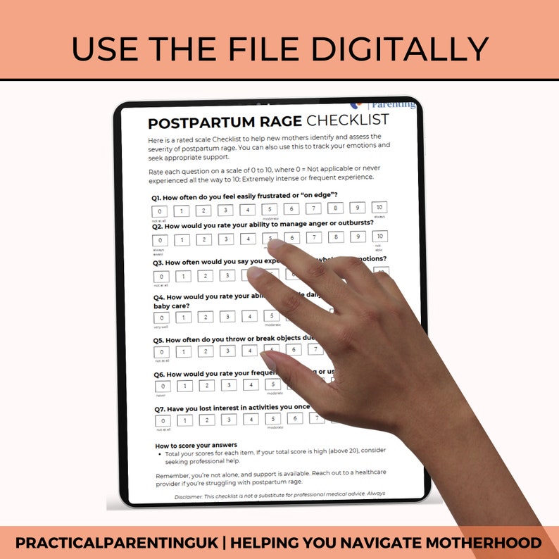 Postpartum Rage Checklist, PPR Checklist, Postpartum Recovery Checklist ...