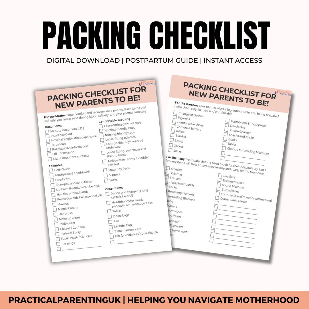 Hospital Bag Checklist Printable – Minimalist Birth Packing List for ...