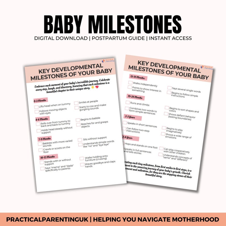Baby Milestone and Development Chart, Printable Baby Checklist, Baby ...