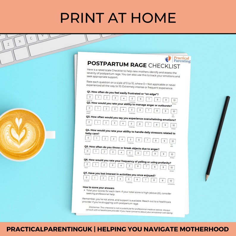 Postpartum Rage Checklist, PPR Checklist, Postpartum Recovery Checklist ...
