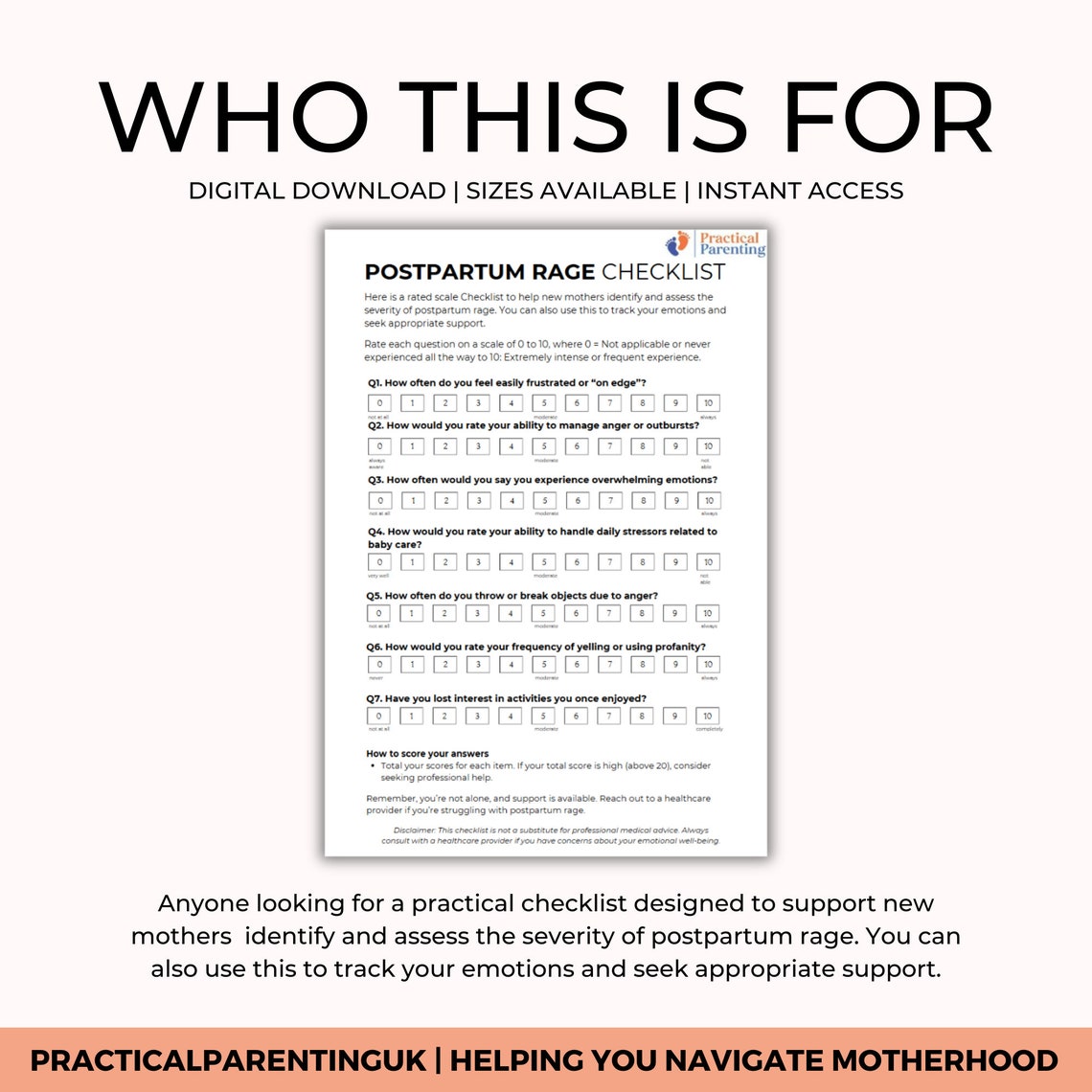 Postpartum Rage Checklist, PPR Checklist, Postpartum Recovery Checklist ...