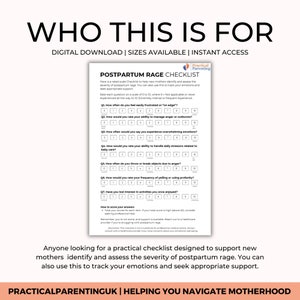 Postpartum Rage Checklist, PPR Checklist, Postpartum Recovery Checklist ...