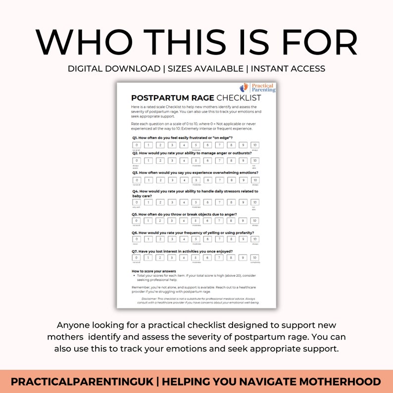 Postpartum Rage Checklist, PPR Checklist, Postpartum Recovery Checklist ...
