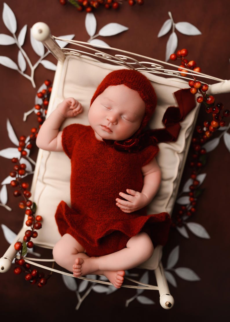 Crimson Newborn Photo Shoot Set - Soft Knit Wrap, Matching Bonnet ...