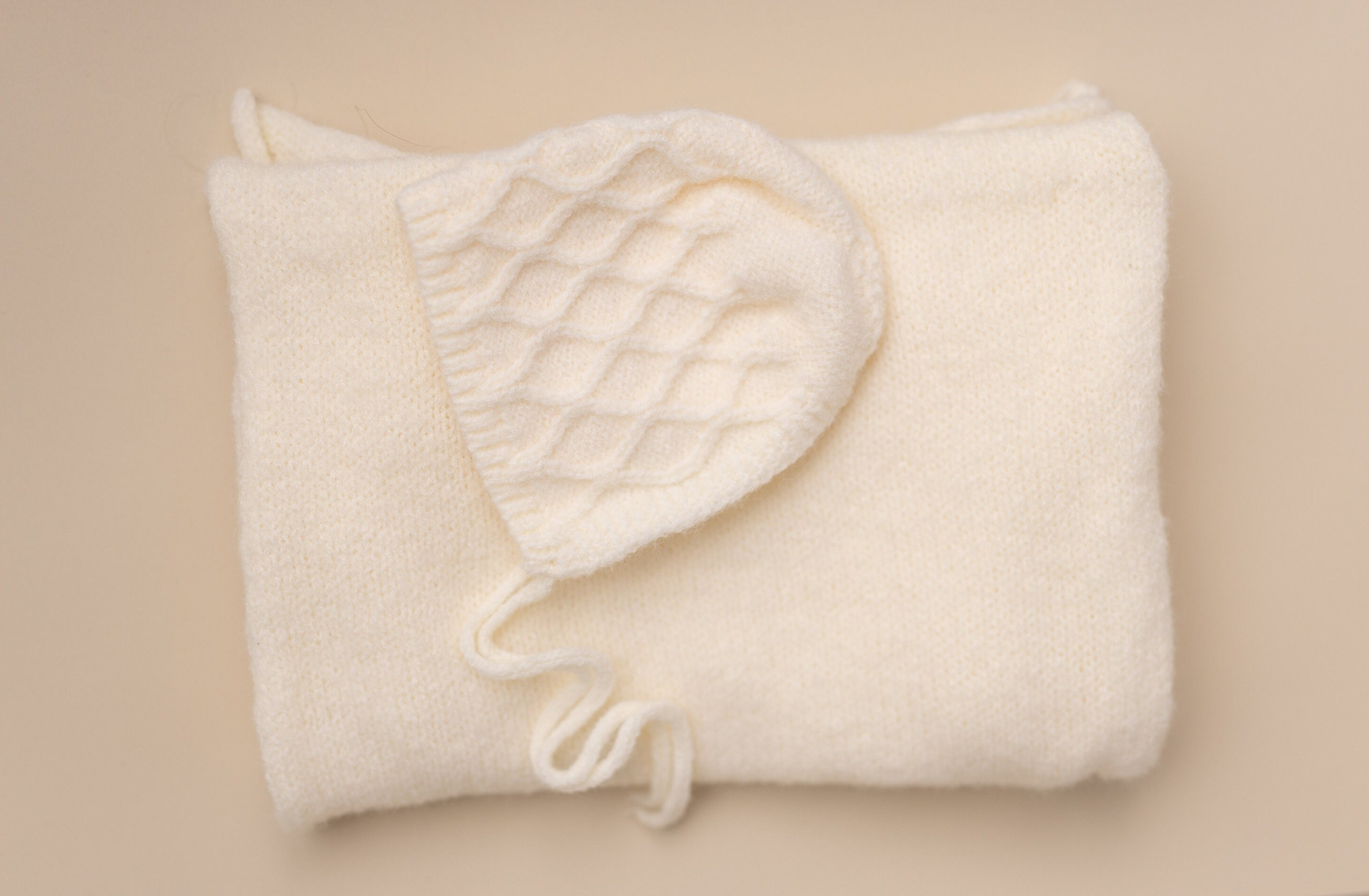 Cream Newborn Photo Shoot Set - Soft Knit Wrap, Matching Bonnet ...