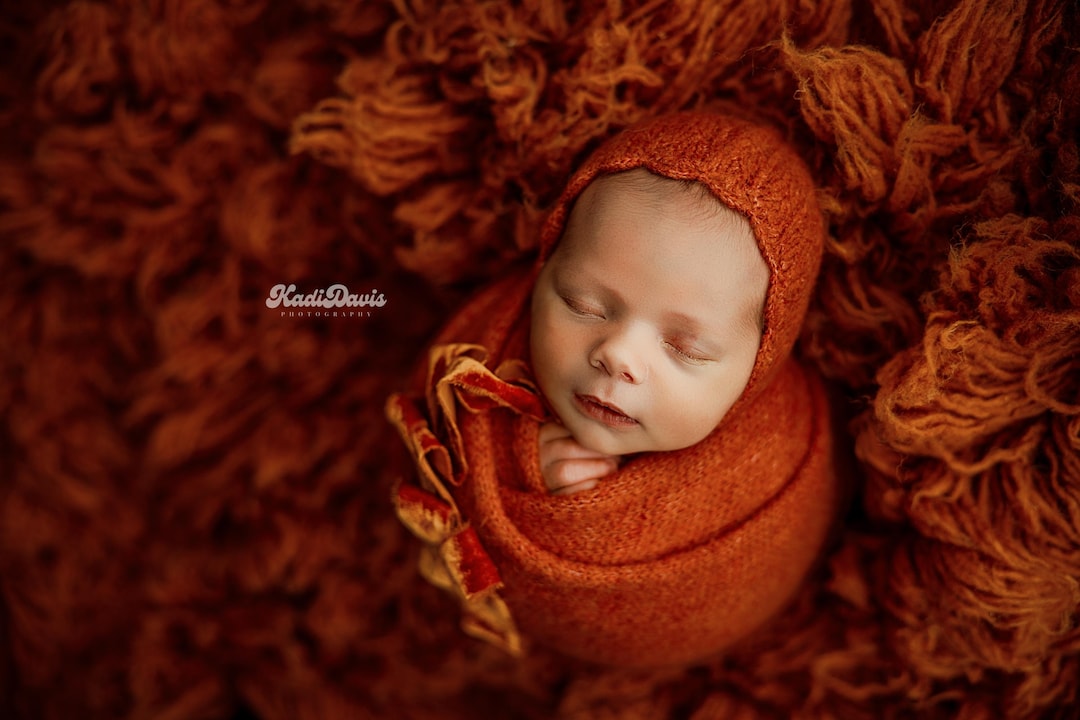 Burnt Sienna Newborn Photo Shoot Set - Soft Knit Wrap, Matching Bonnet ...