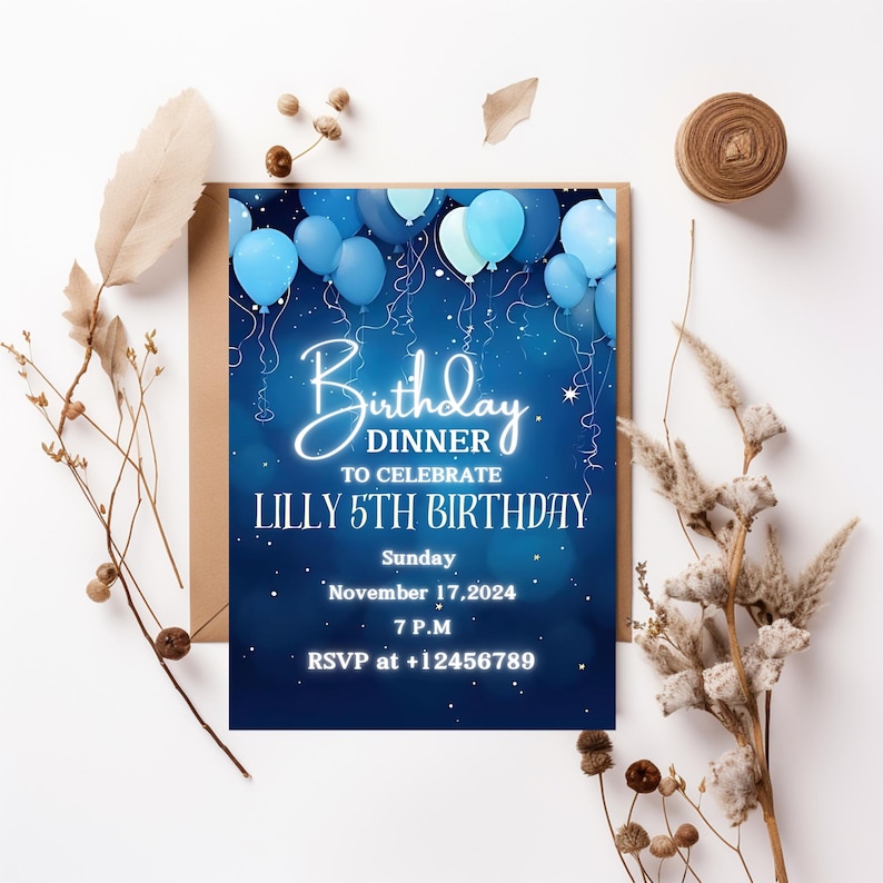 Editable Balloon Invitation Template, Printable Blue Balloons Birthday ...
