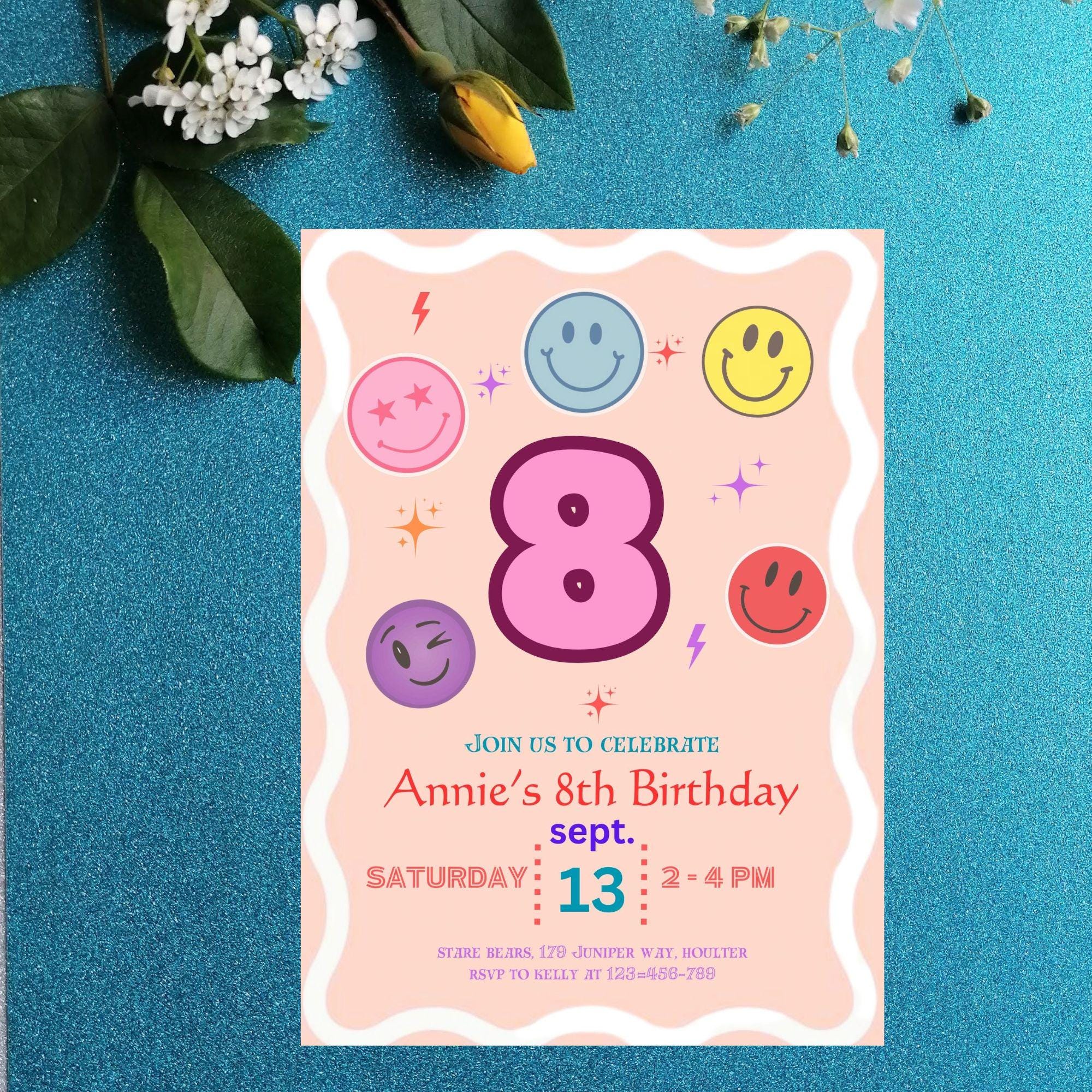 Editable Smiley Face Invite, Smiley Face Birthday, Emoji Invitation ...
