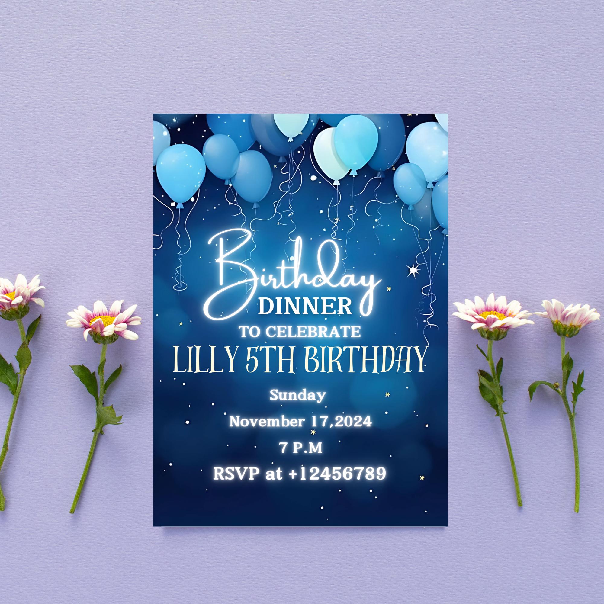 Editable Balloon Invitation Template, Printable Blue Balloons Birthday ...