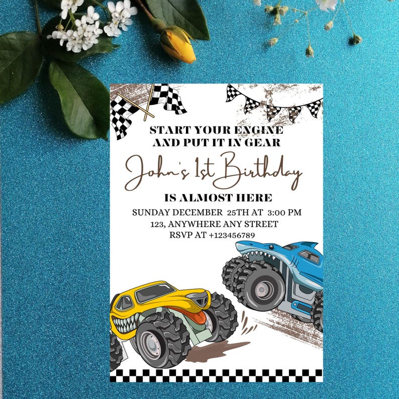 Invitación de cumpleaños de Monster Truck, invitación de cumpleaños ...