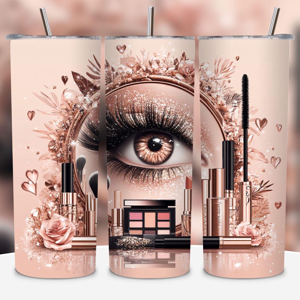 Makeup Artist Tumbler Wrap: Cosmetics Design, 20oz Skinny Tumbler (PNG ...