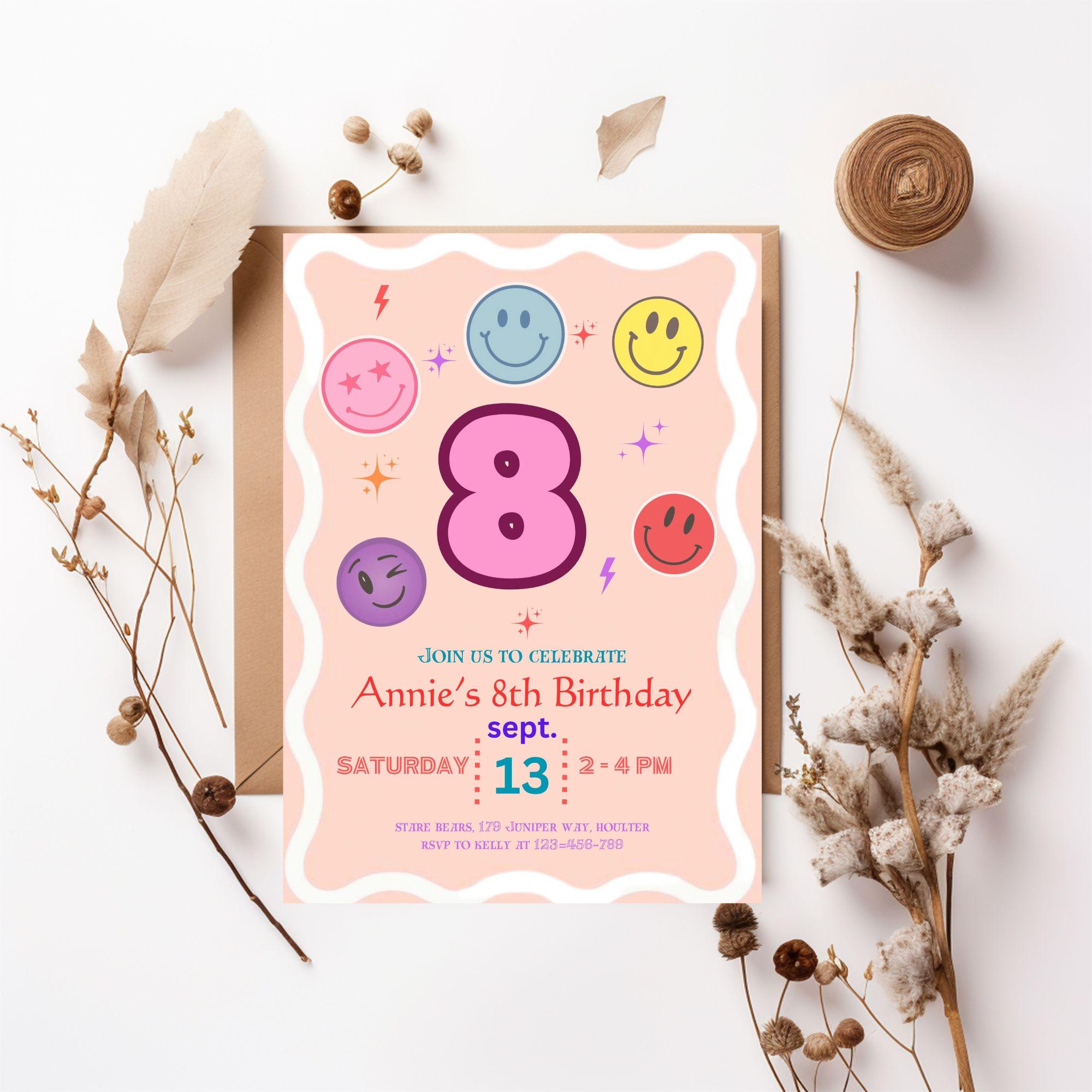 Editable Smiley Face Invite, Smiley Face Birthday, Emoji Invitation ...
