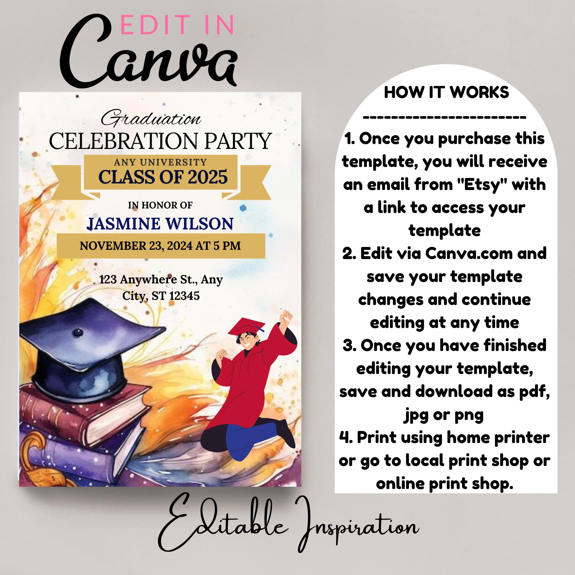 Editable Graduation Invitation Template Printable Printable Graduation ...