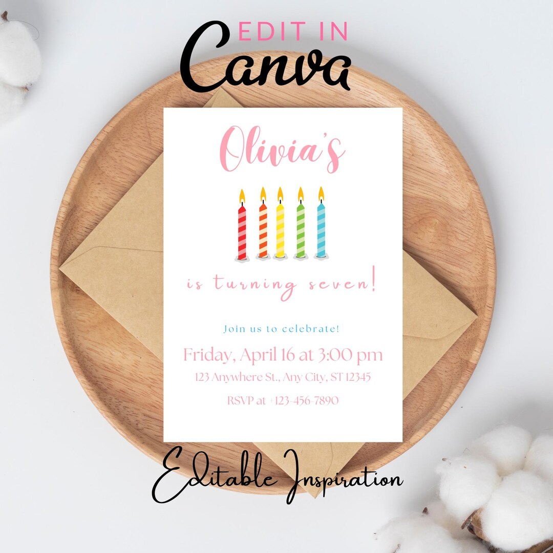 7th Birthday Invitation Canva Template, Custom Editable Printable ...