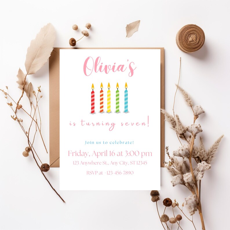 7th Birthday Invitation Canva Template, Custom Editable Printable ...
