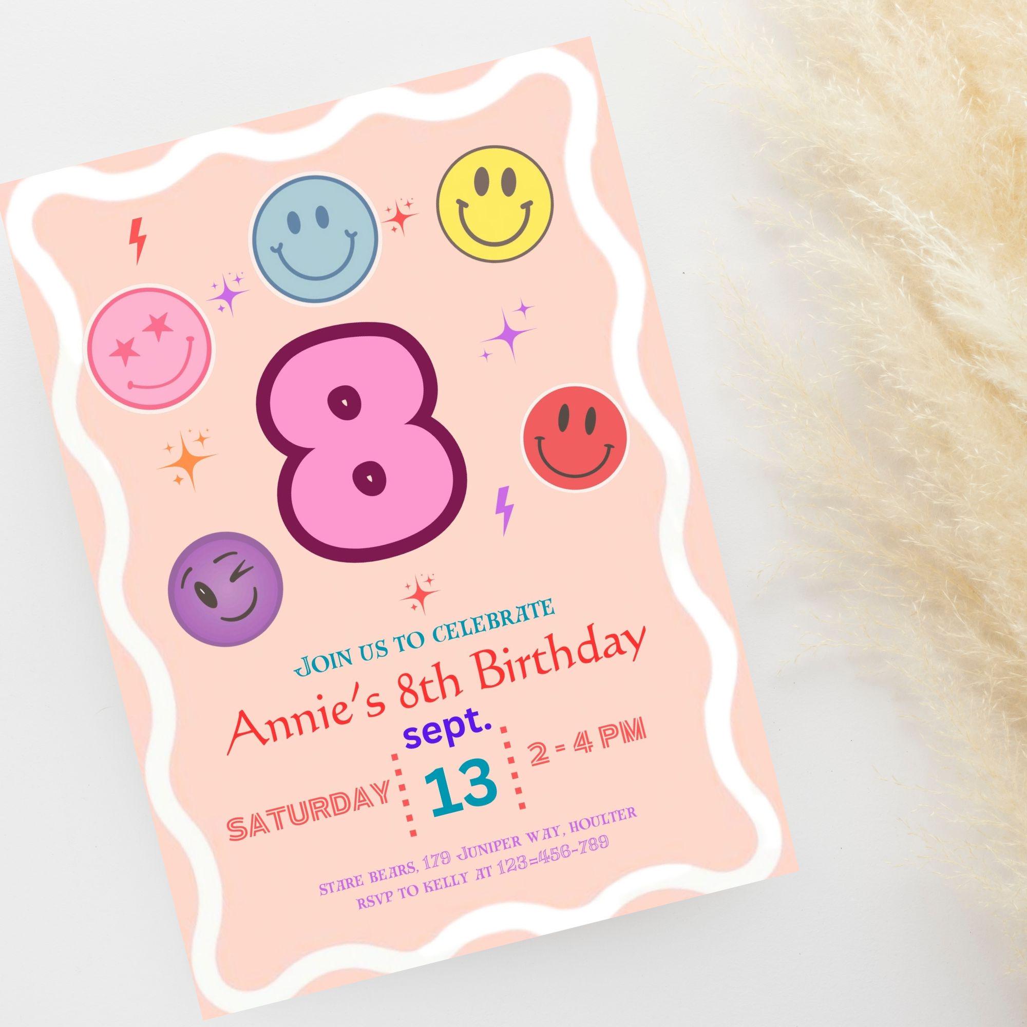 Editable Smiley Face Invite, Smiley Face Birthday, Emoji Invitation ...