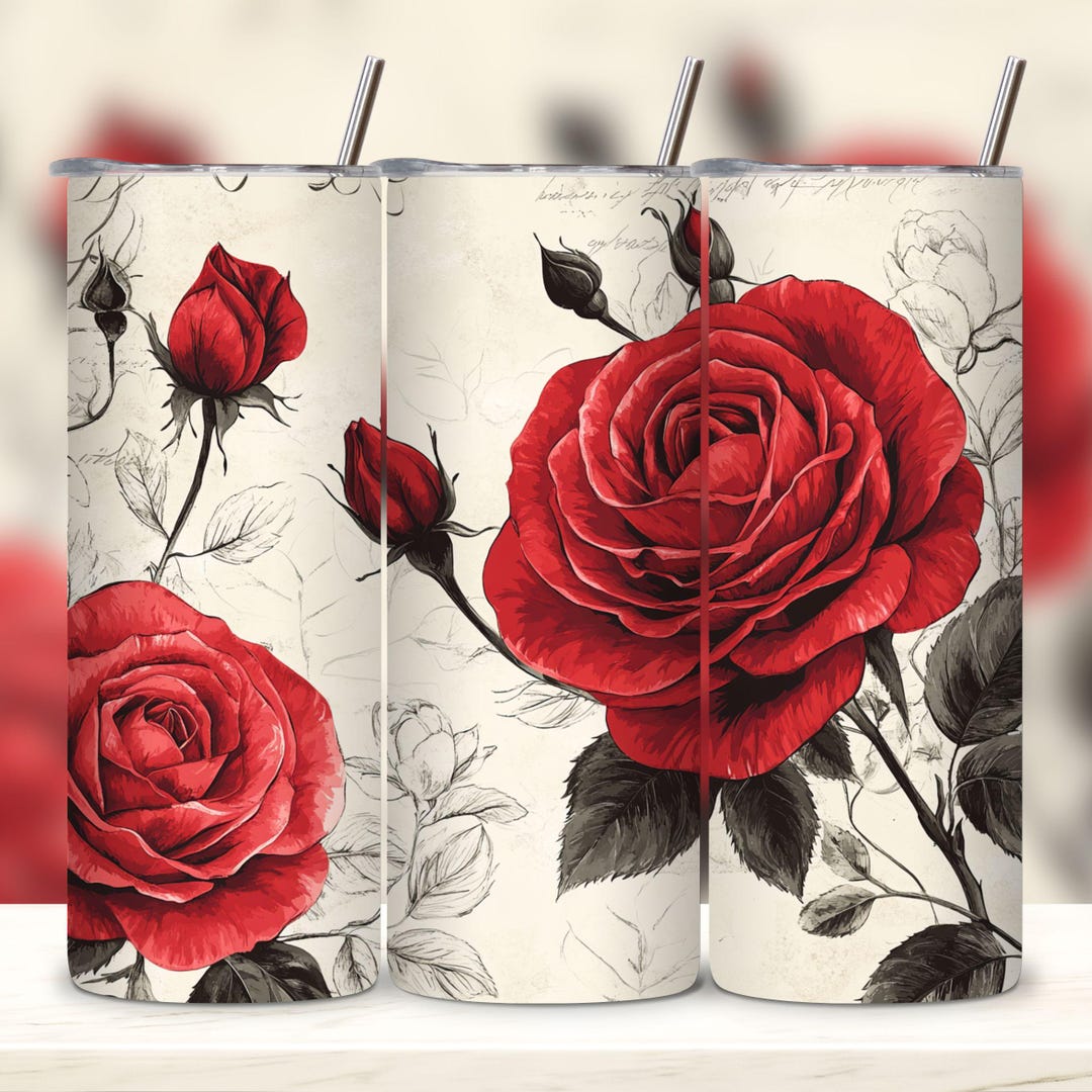 Red Roses Sublimation 20 Oz Skinny Tumbler Floral Seamless Wrap for 20 ...