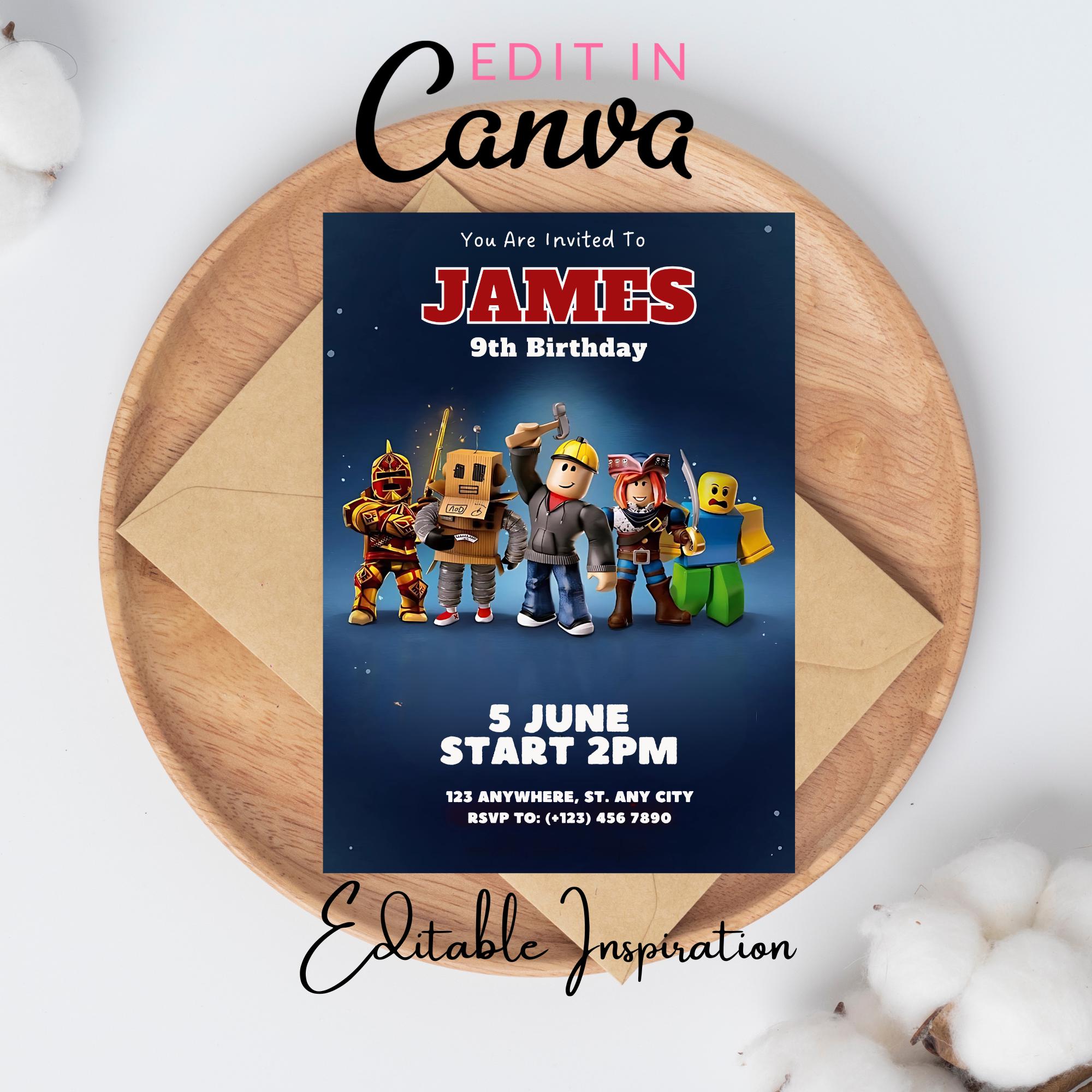 Roblox Invitation, Roblox Birthday Invitation, Roblox Game Party, Kids ...