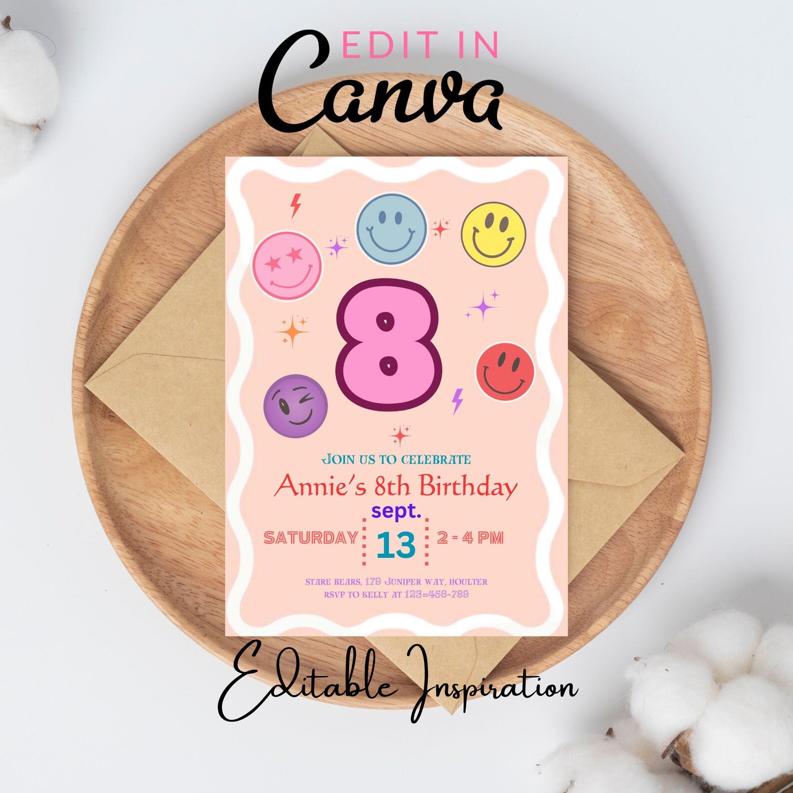 Editable Smiley Face Invite, Smiley Face Birthday, Emoji Invitation ...