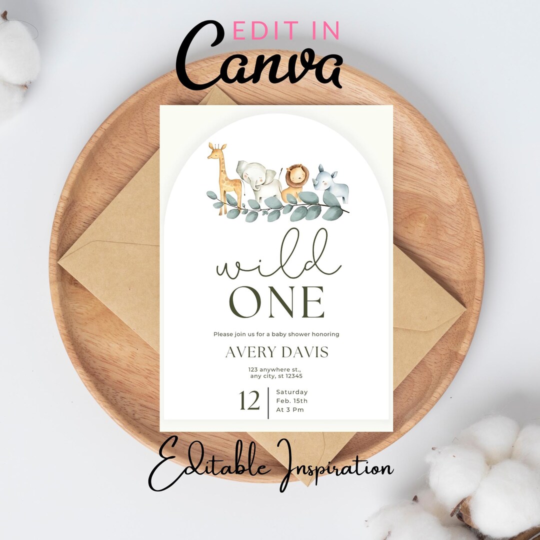 Editable Safari First Birthday Invitation Template, Wild One 1st ...