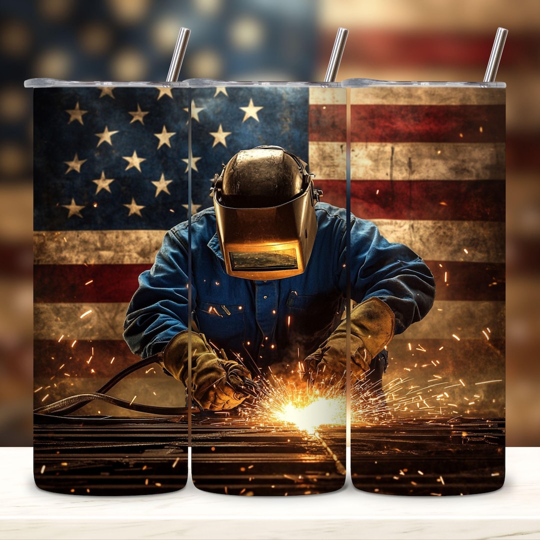 Welder 20 Oz Skinny Tumbler Wrap, American Flag Welding 20 Oz Tumbler ...
