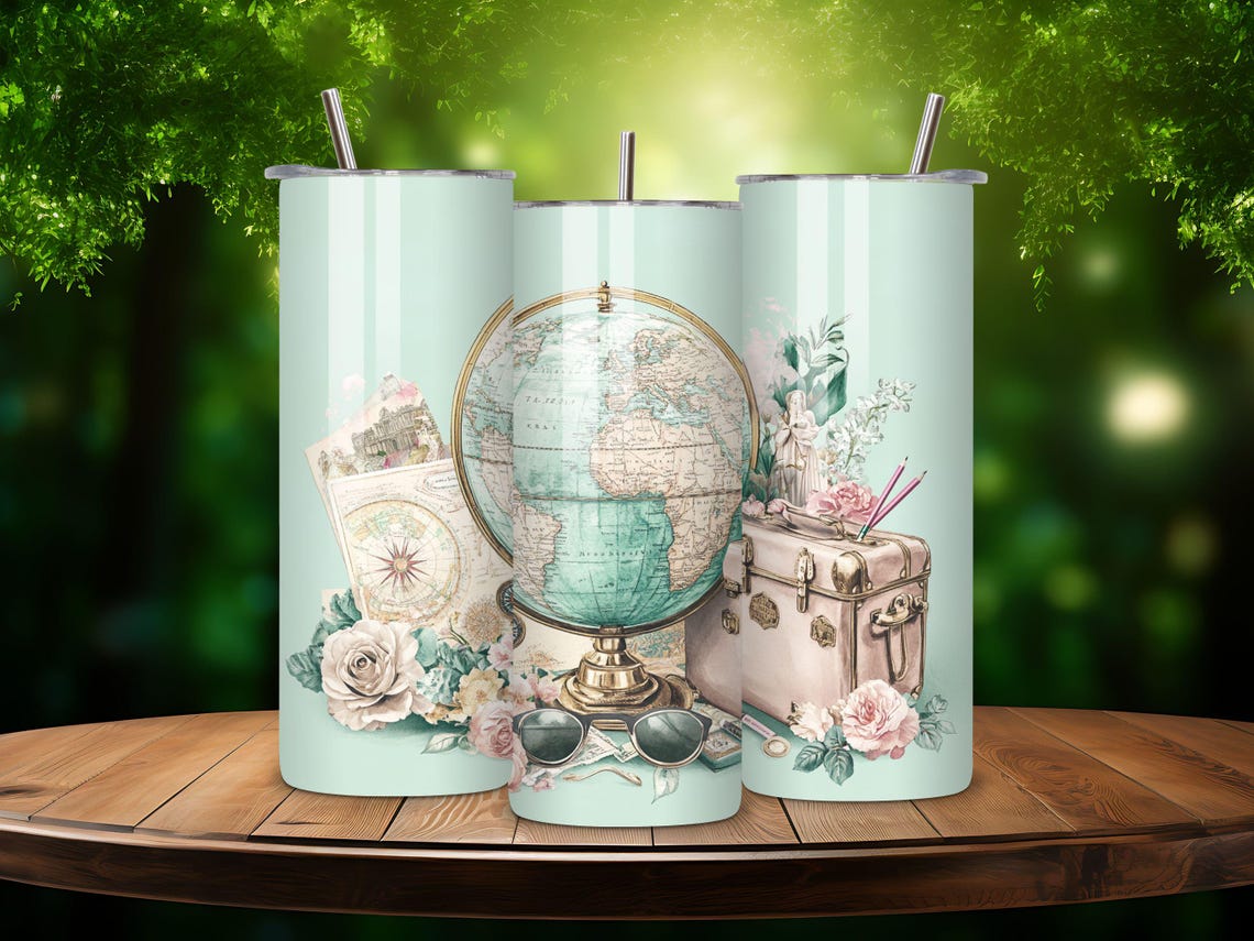 Travel World 20oz Skinny Tumbler Wrap, Sublimation Design, Digital ...