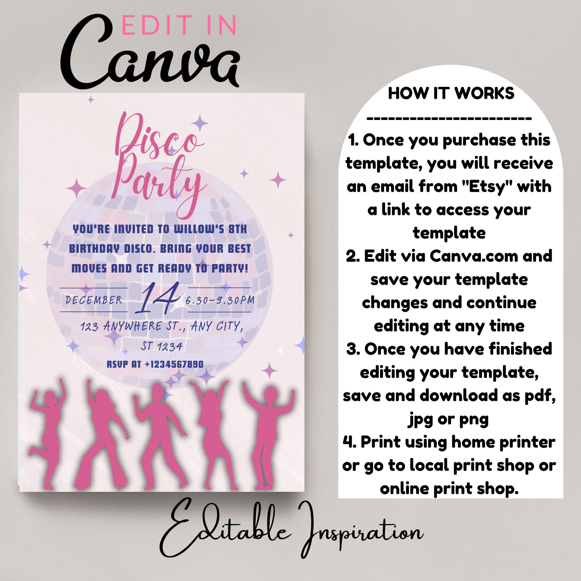 Editable Disco Ball Party Invitation Printable: "dance PARTY Invitation ...