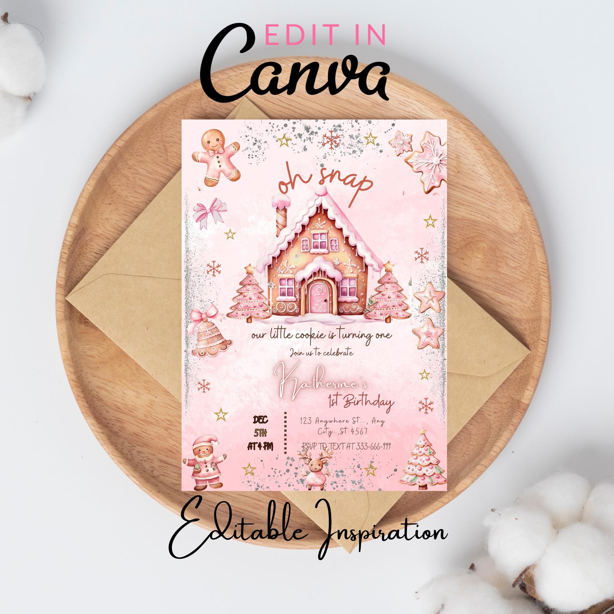 Editable Christmas Gingerbread House Birthday Invitation Template ...