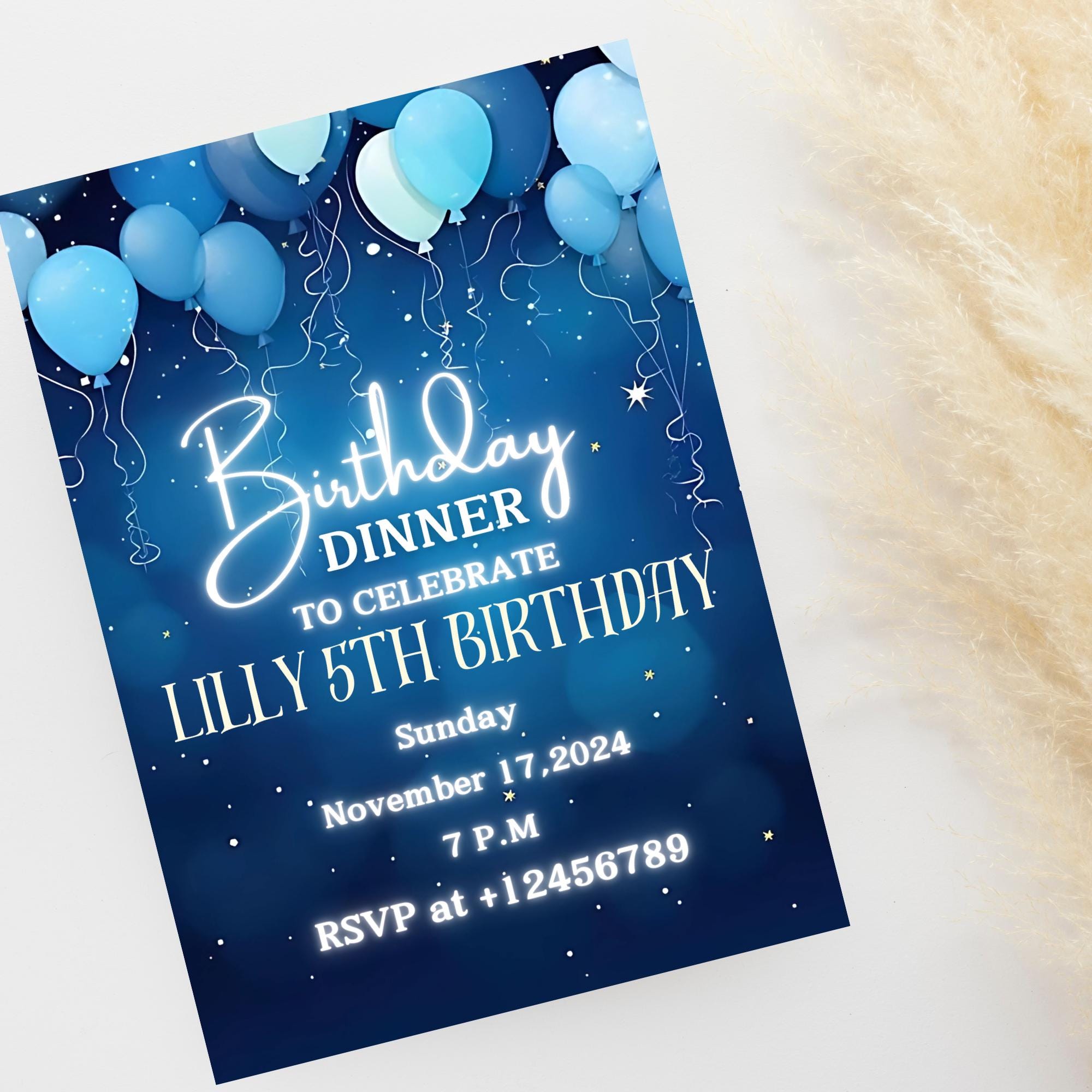 Editable Balloon Invitation Template, Printable Blue Balloons Birthday ...