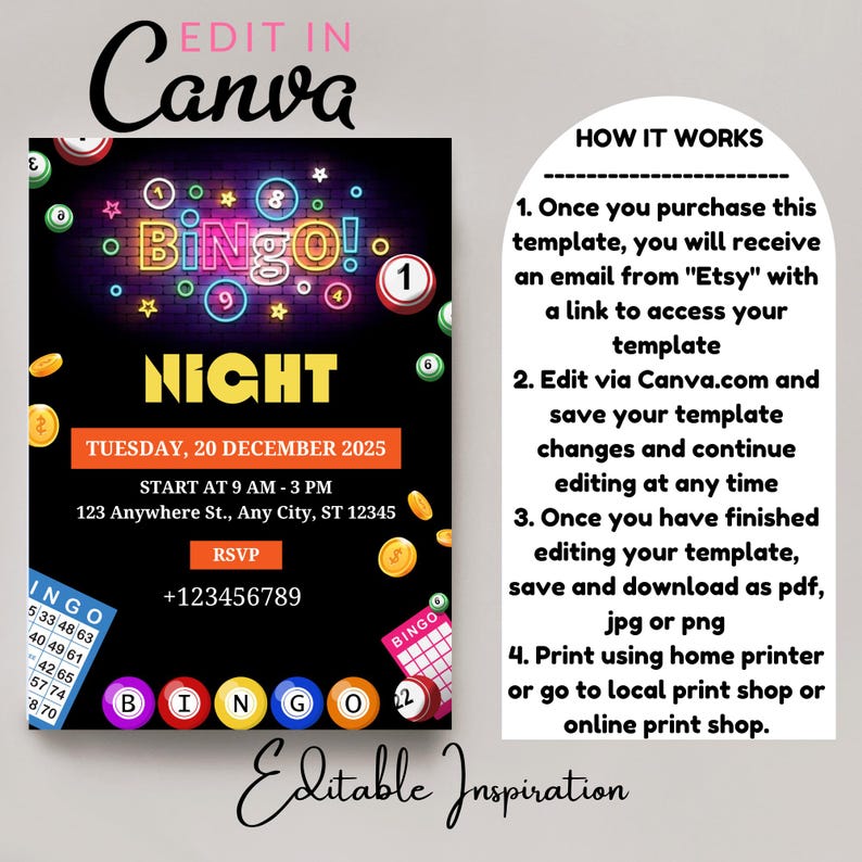 Game Night Fundraiser Editable Flyer Canva Invitation Template Instant ...