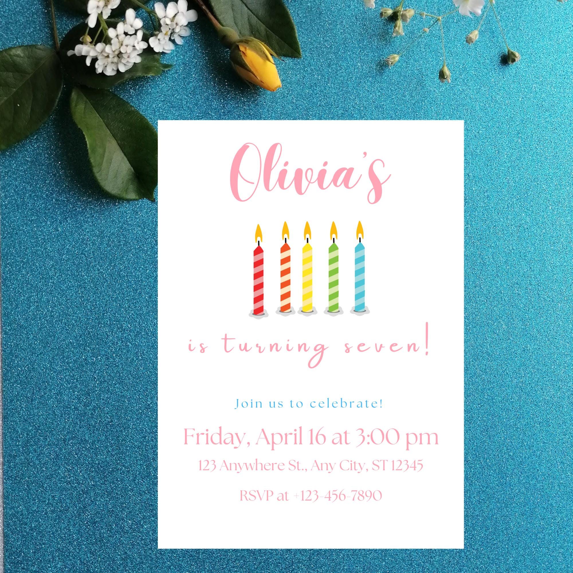 7th Birthday Invitation Canva Template, Custom Editable Printable ...
