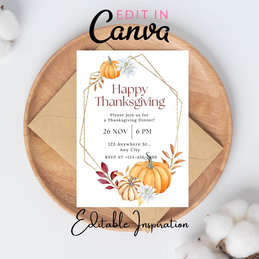 Thanksgiving Dinner Invitation Template, Editable Let's Give Thanks ...