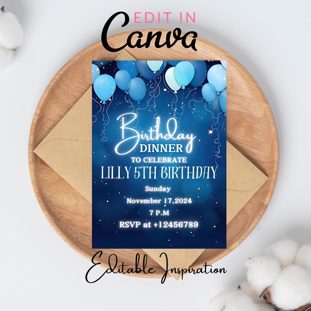 Editable Balloon Invitation Template, Printable Blue Balloons Birthday ...