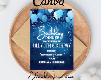 Blue Balloons Birthday Invitation - Etsy