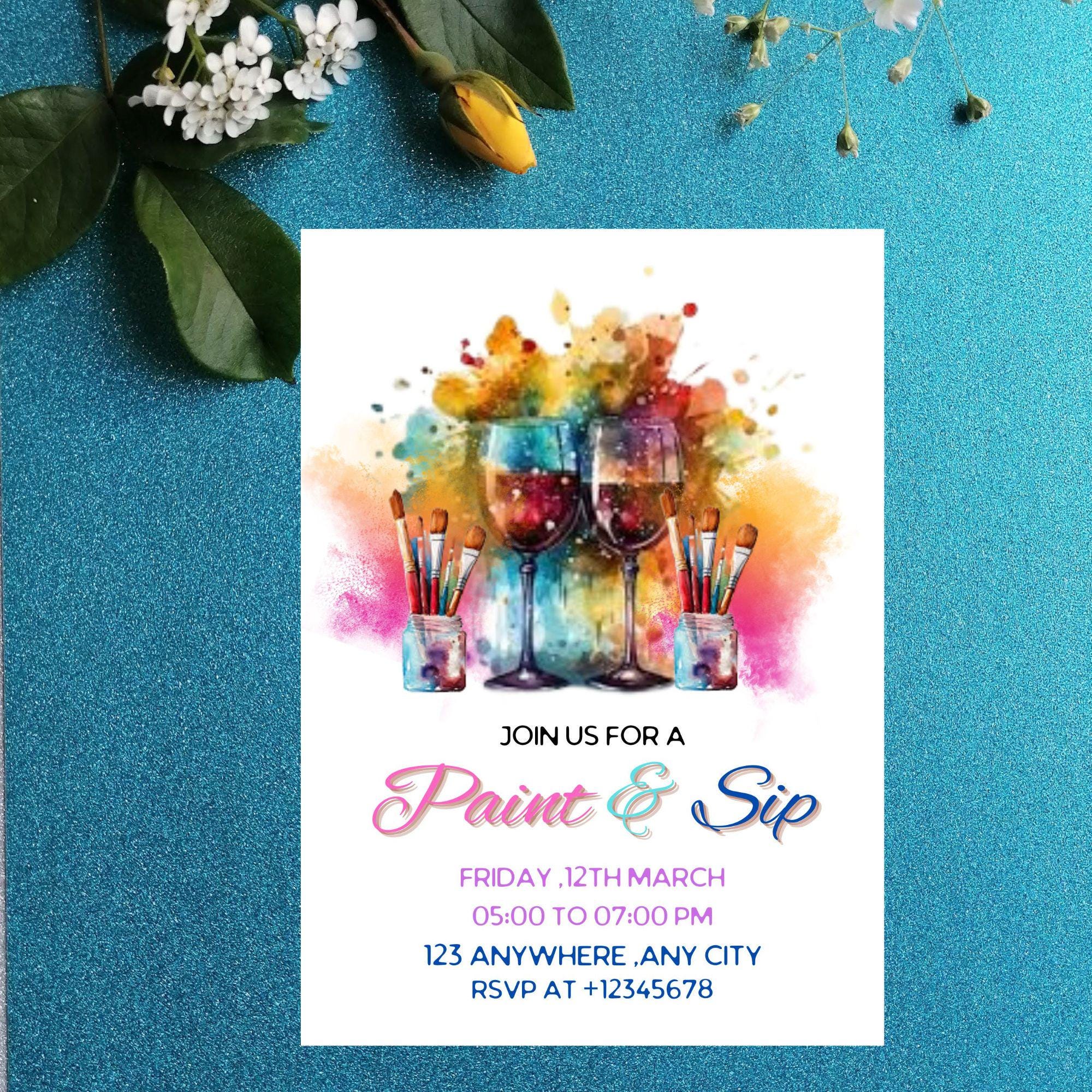 Paint and Sip Party Editable Canva Invitation, Paint Party, Sip and ...