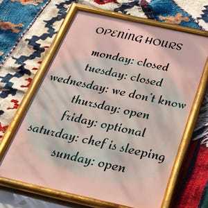 Funny Opening Hours Printable Wall Art -unique Restaurant Schedule Sign ...