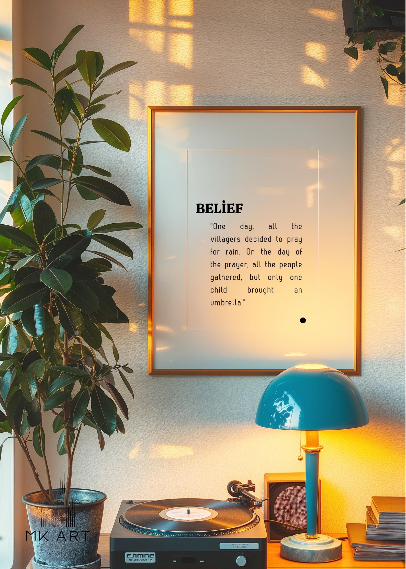 Minimalist Inspirational Wall Art Print With "belief" Quote, Framed ...