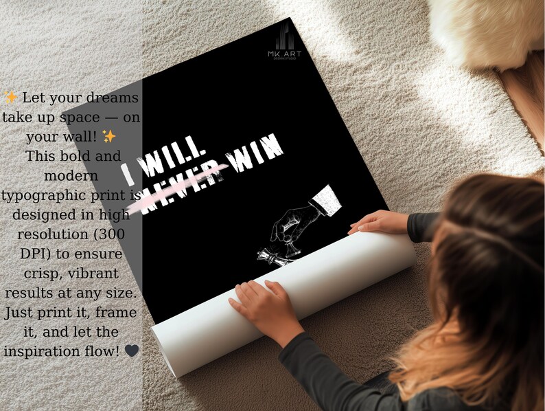 I Will Win Motivational Printable Wall Art, Black and White Positive ...