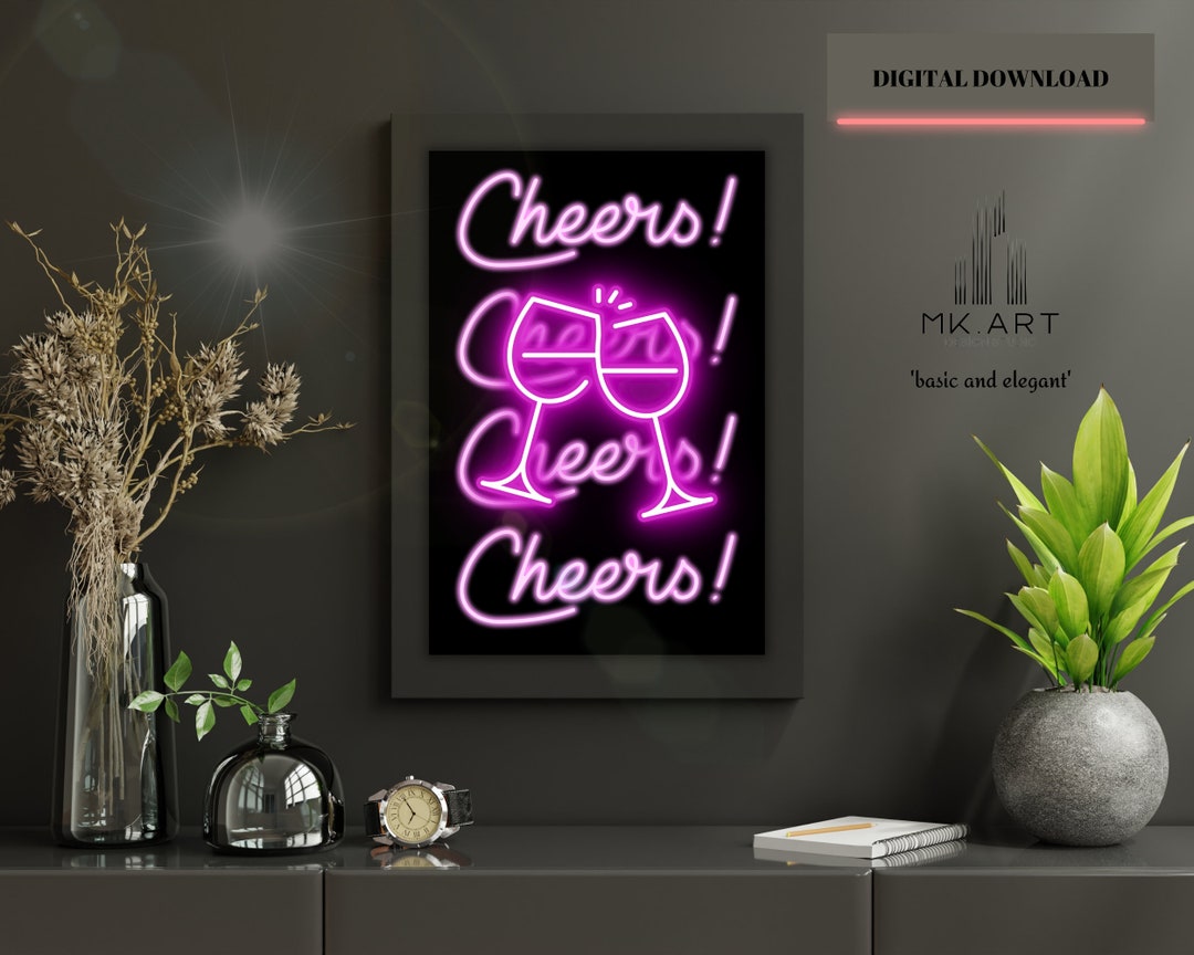 Cheers Glass Print, Cheers Printable Bar Art,printable Wall Art,party ...