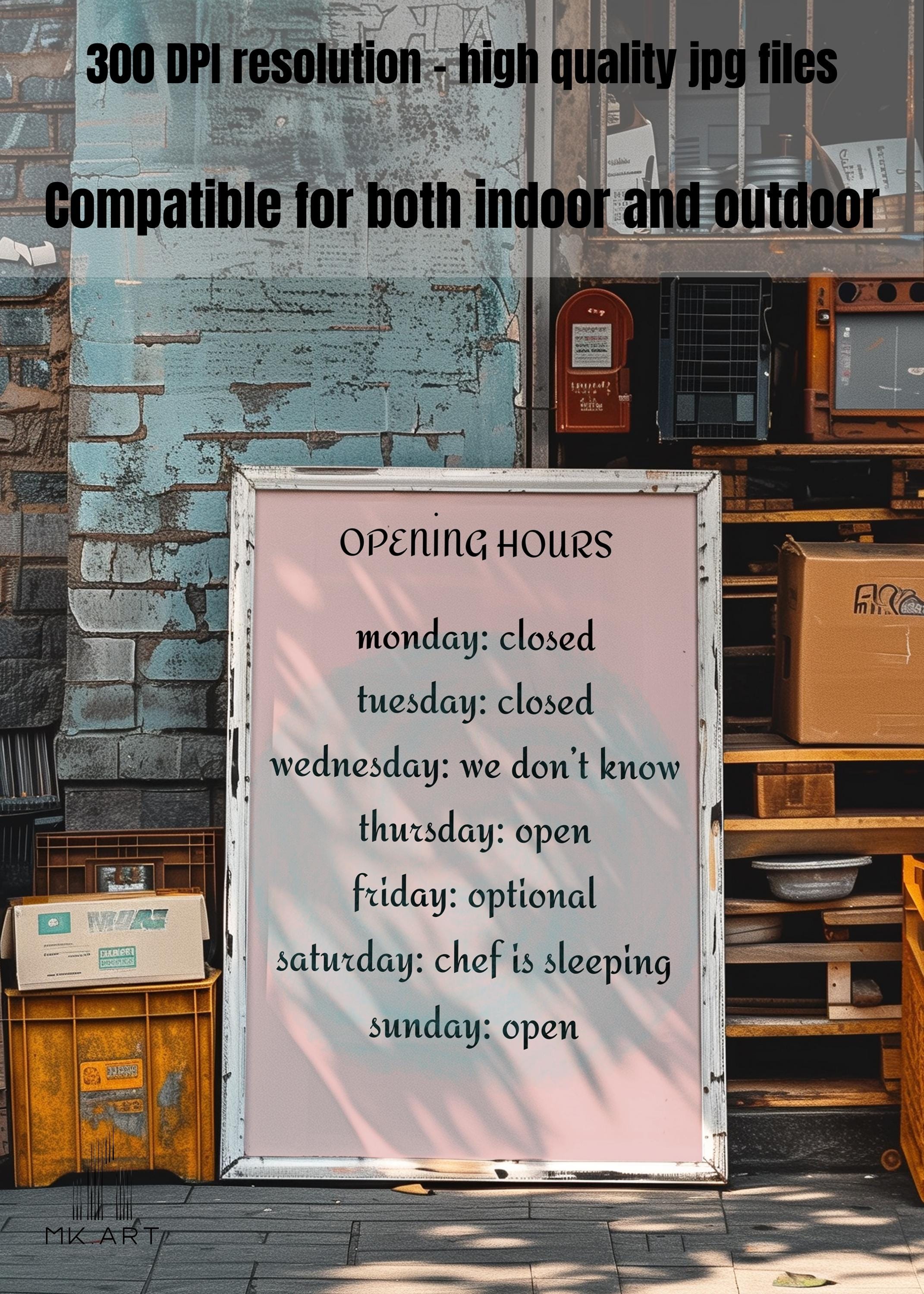 Funny Opening Hours Printable Wall Art -unique Restaurant Schedule Sign ...