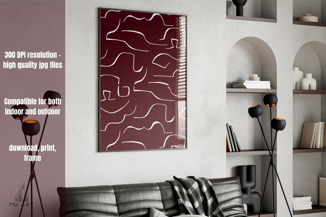 Abstract Red and White Line Art Print, Modern Minimalist Wall Decor ...