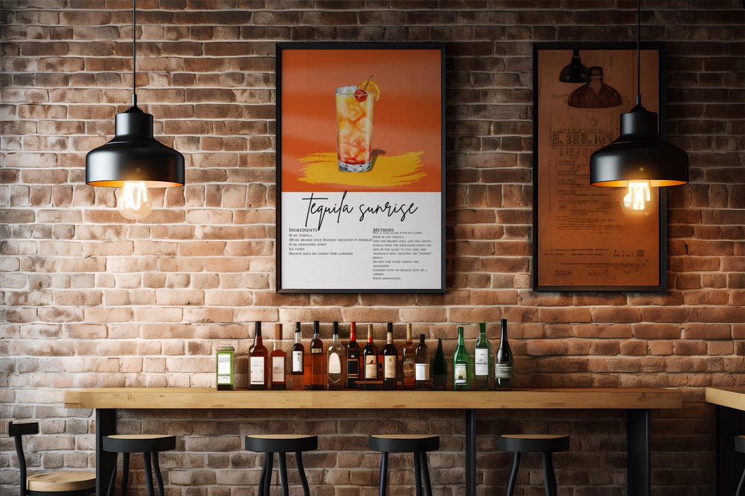 Tequila Sunrise Recipe Wall Art Print for Kitchen or Bar Decor, Bright ...