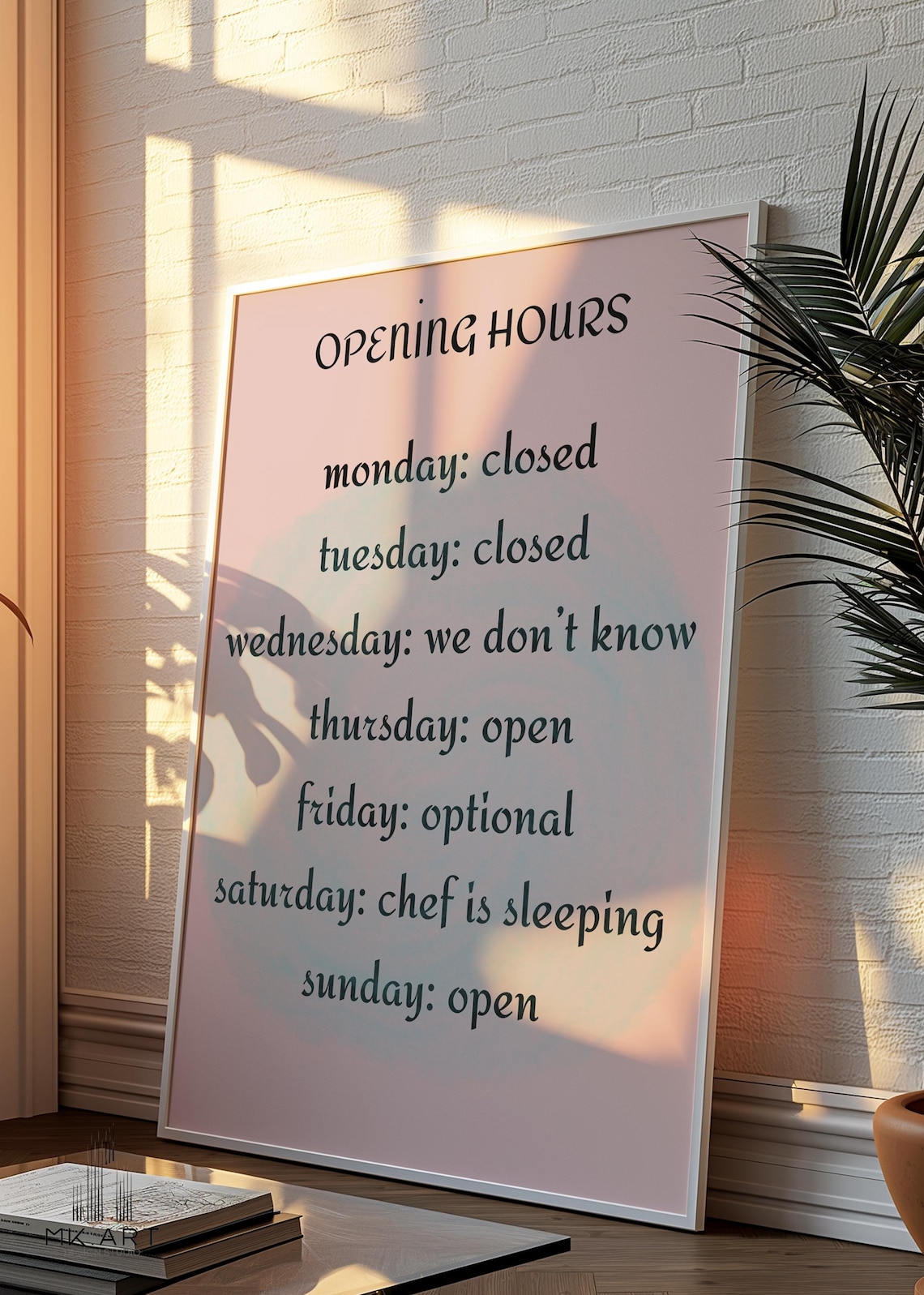 Funny Opening Hours Printable Wall Art -unique Restaurant Schedule Sign ...