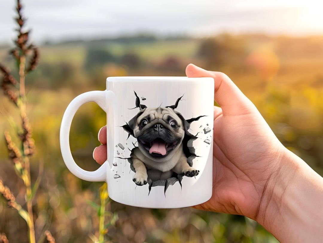 3D Cute Pug Breaking Through Coffee Mug,funny Animal Mug Design ...