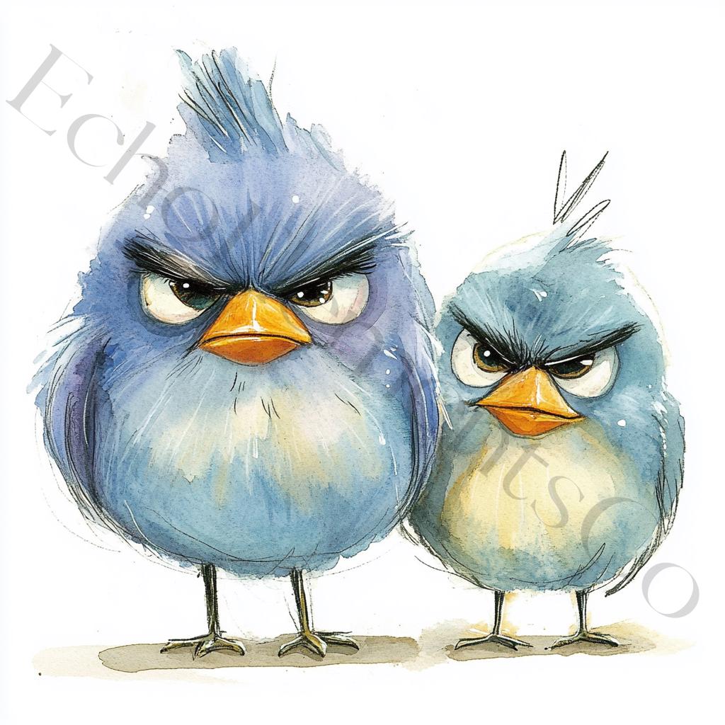 Grumpy Birds Clipart Set, Cute Fluffy Watercolor Birds, High Quality ...